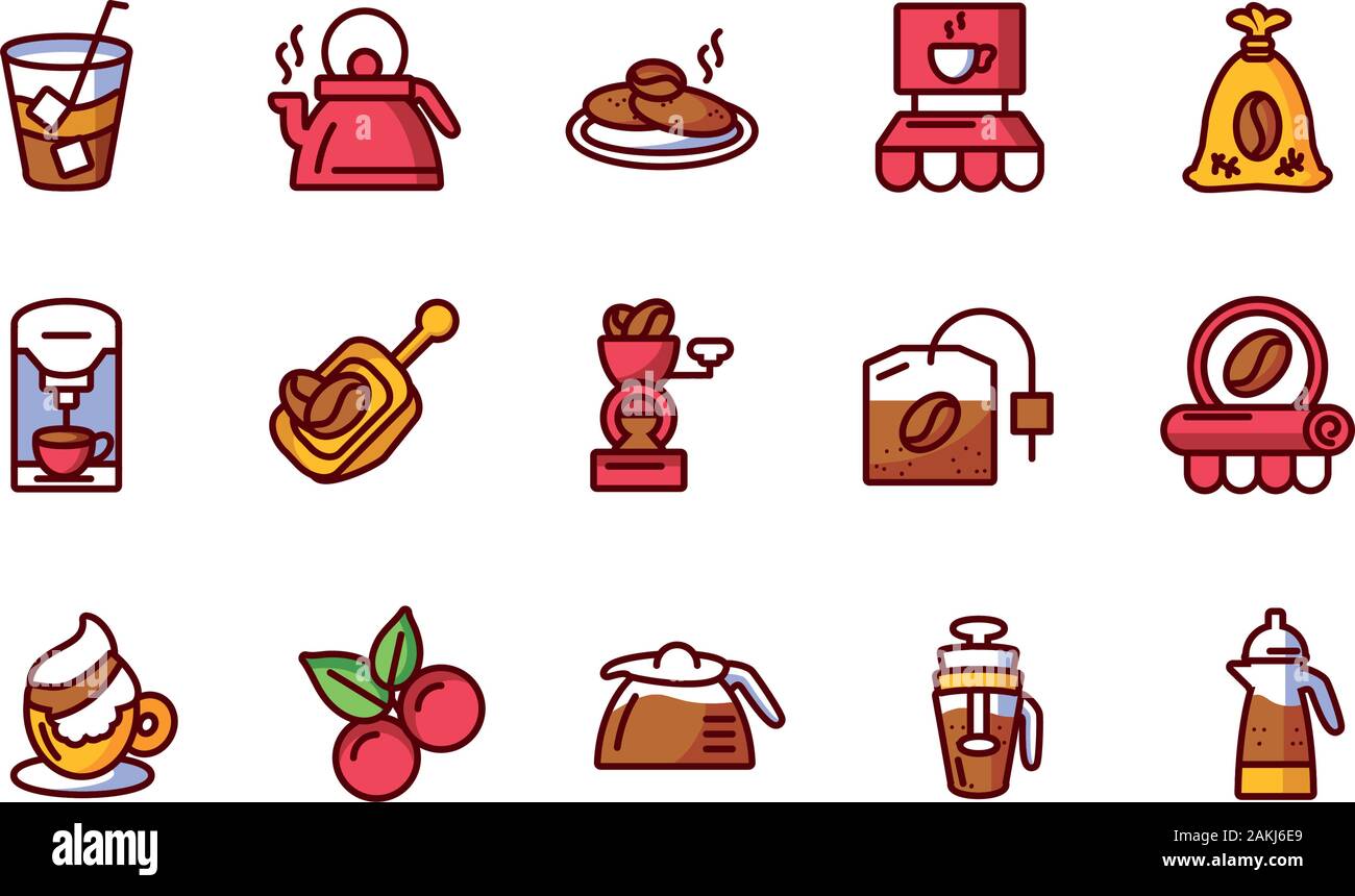 Coffee icon set design of time drink breakfast beverage shop morning ...