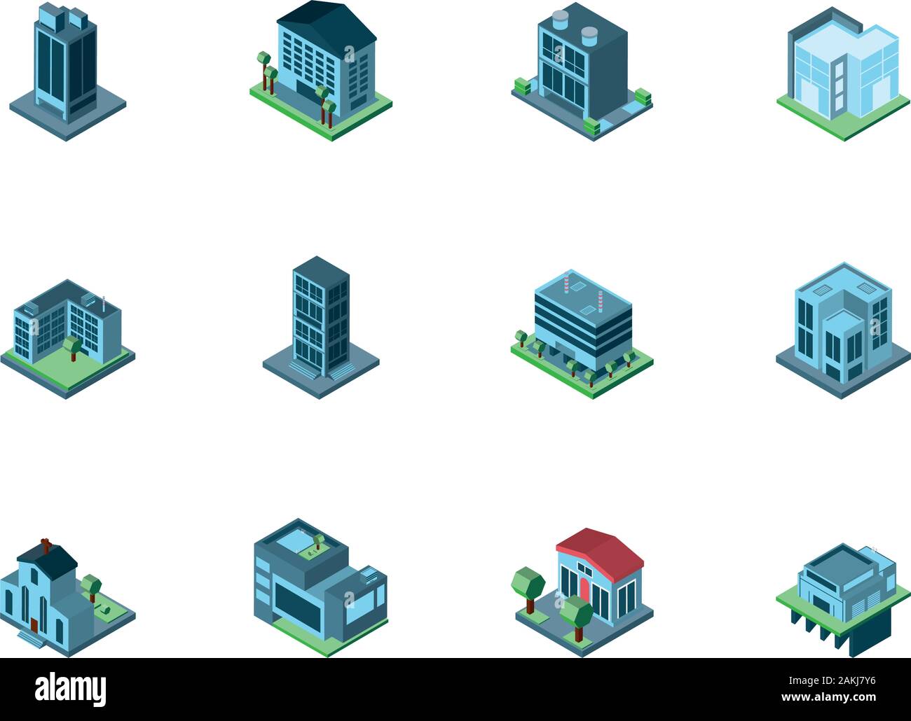 Isometric buildings design, City architecture urban modern downtown ...