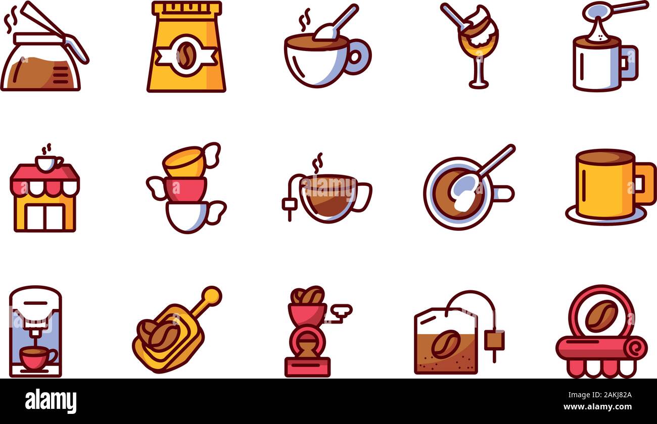 Coffee icon set design of time drink breakfast beverage shop morning ...