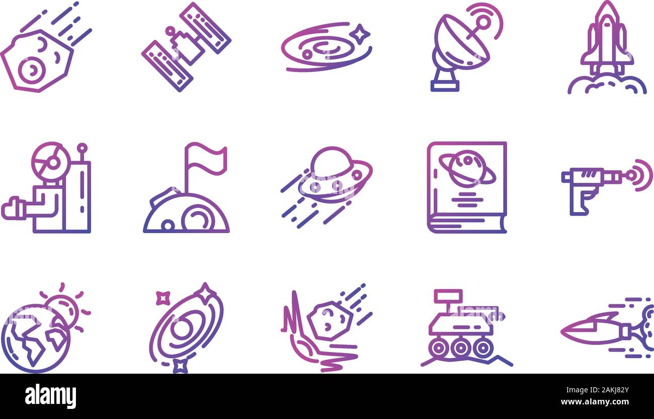 Icon set of space futuristic cosmos outside universe astronomy ...
