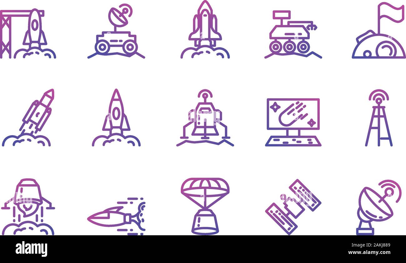 Icon set of space futuristic cosmos outside universe astronomy ...
