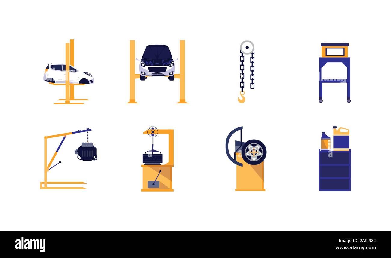 Icon set design, Car repair service maintenance job workshop labor work ...