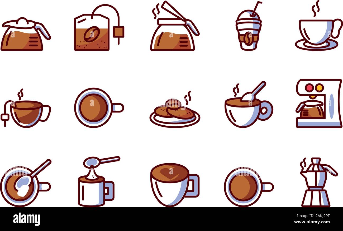 Coffee icon set design of time drink breakfast beverage shop morning ...