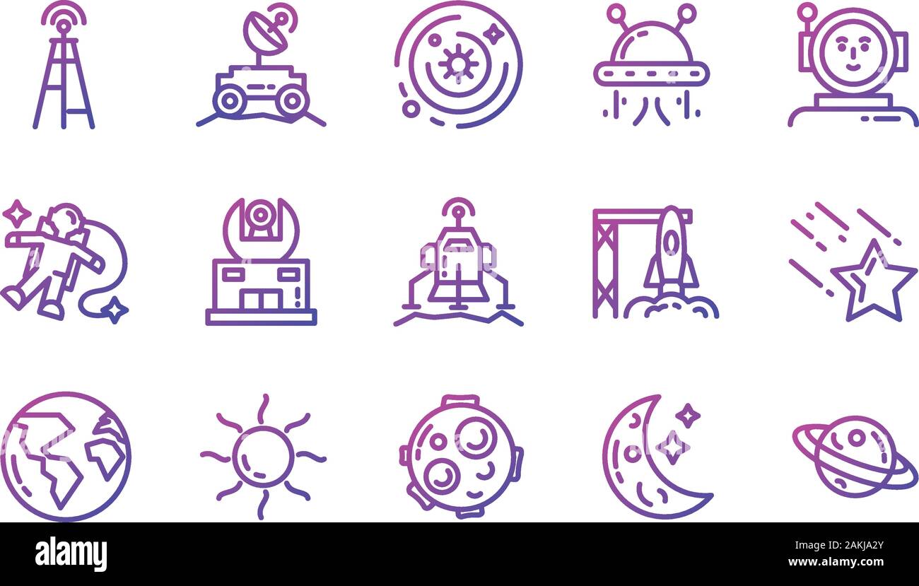 Icon set of space futuristic cosmos outside universe astronomy ...