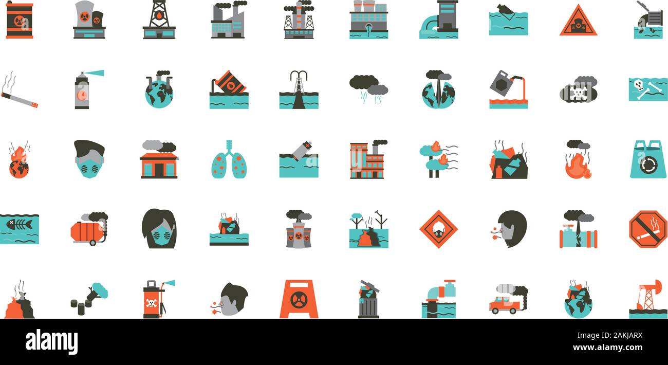 Industrial and pollution icon set design, environment dirty danger ...
