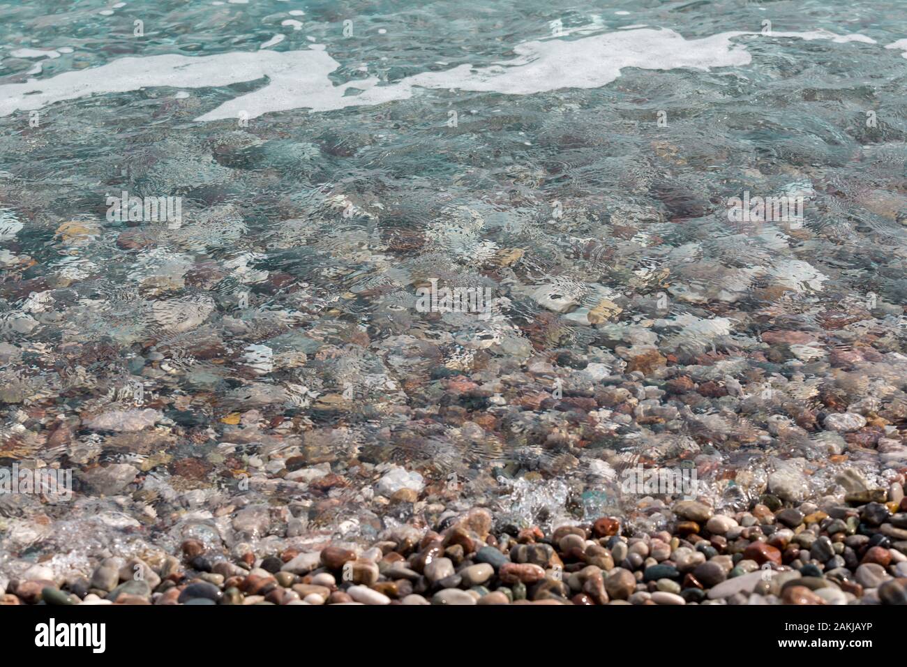 Pebble beach on the famous turkish Konyaalti Beach, Antalya, Turkey ...