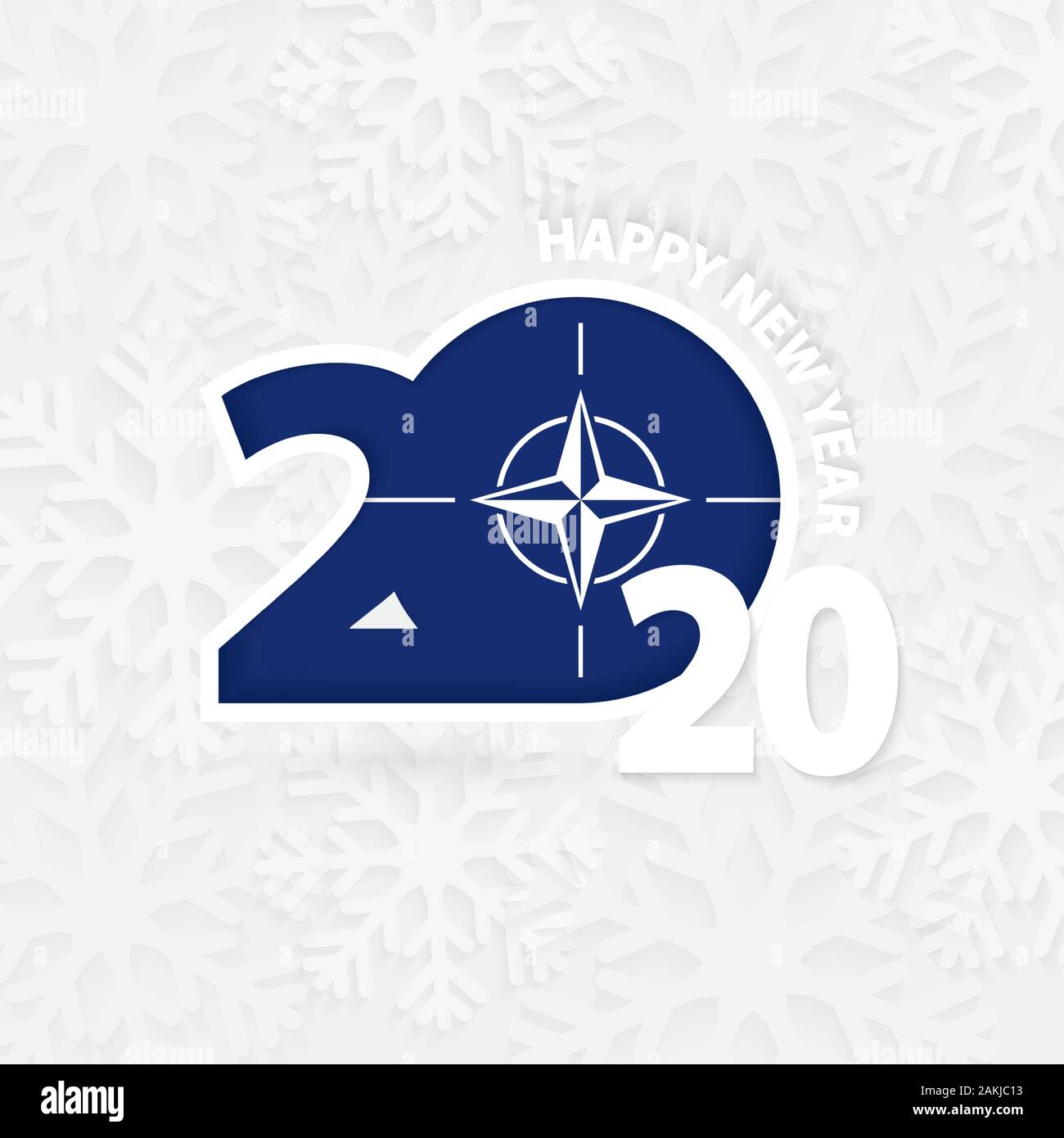 Happy New Year 2020 with flag of Nato on snowflake background. Greeting ...