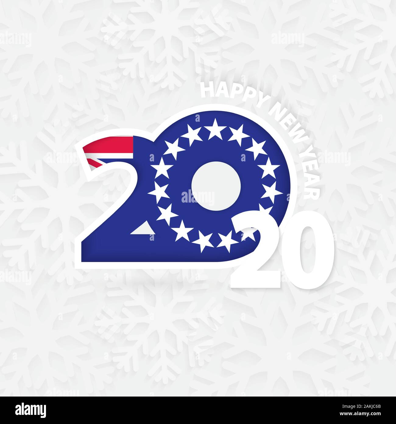 Happy New Year 2020 with flag of Cook Islands on snowflake background ...
