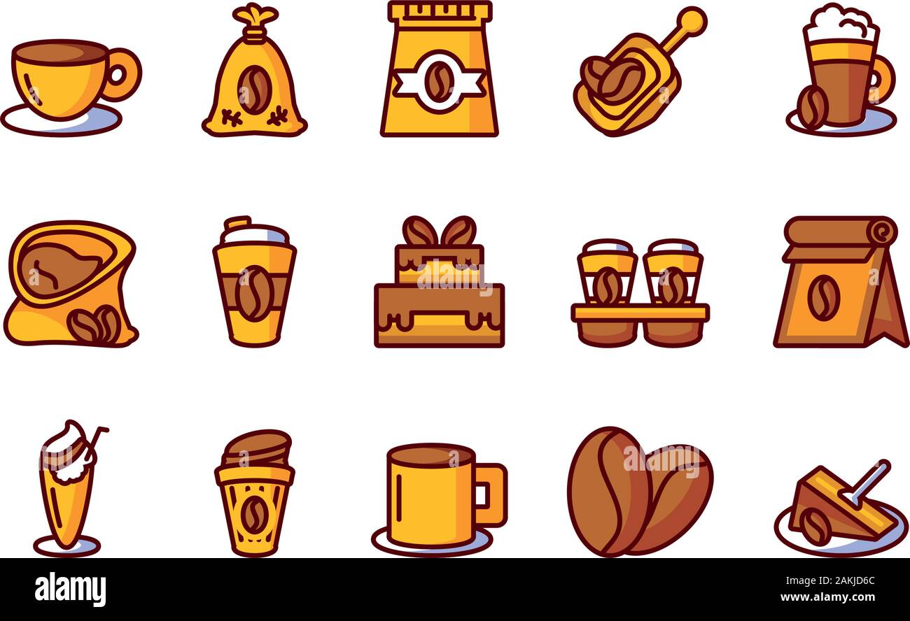 Coffee icon set design of time drink breakfast beverage shop morning ...