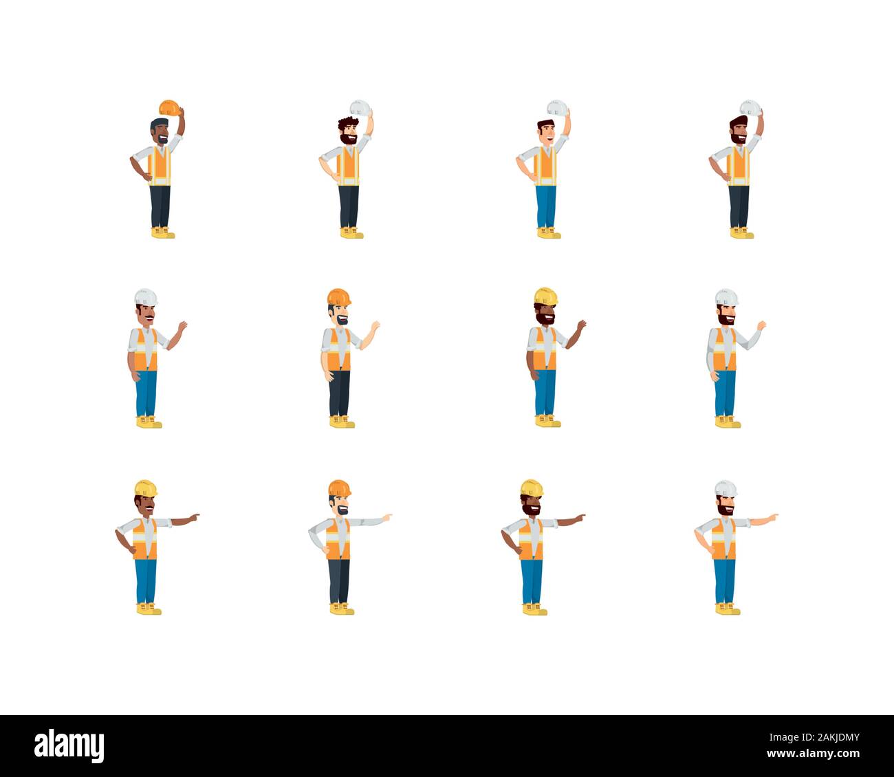 Builder avatar men with yellow and white helmet set design of ...