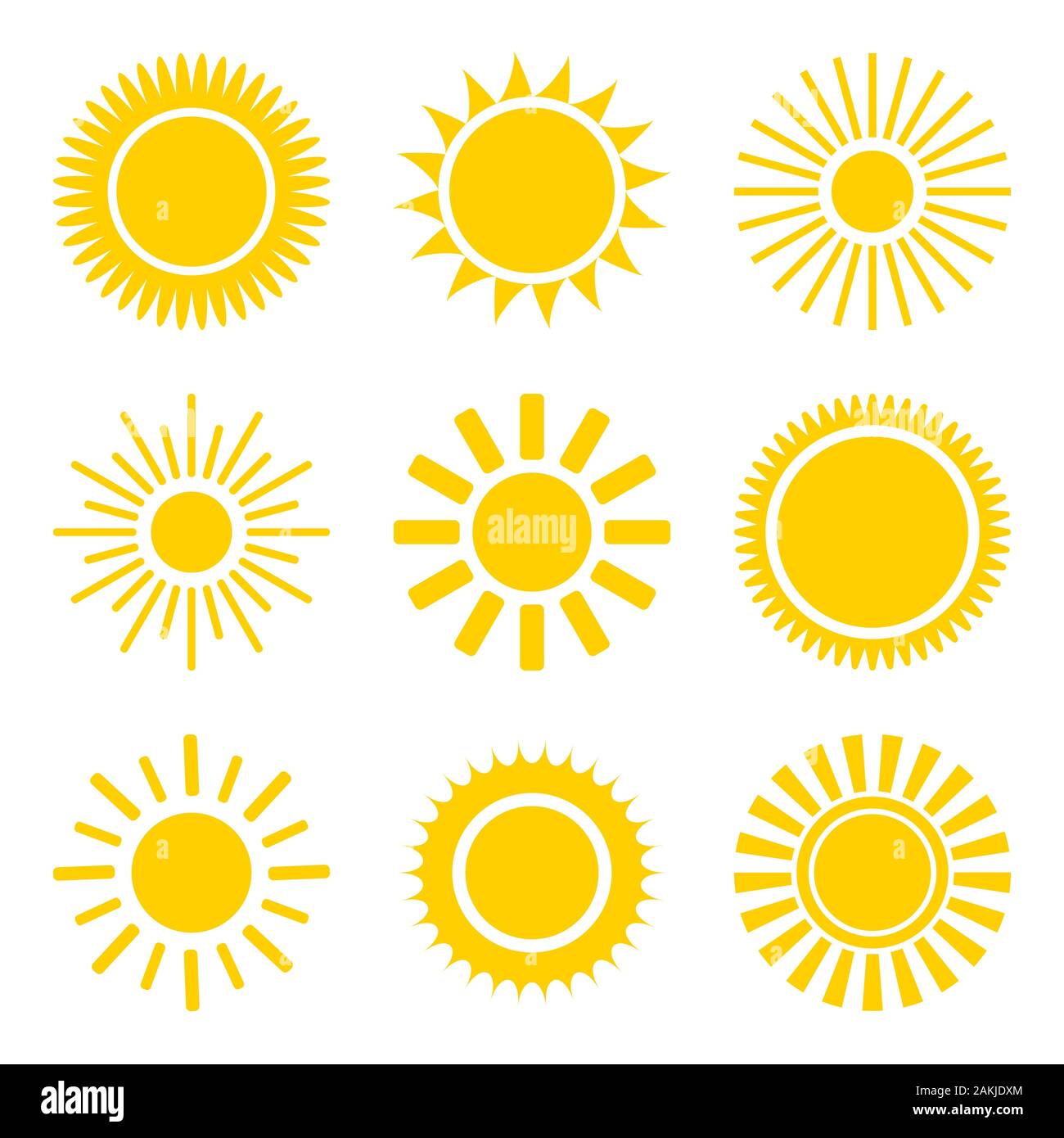 sun icons set. Flat shining symbols collection. Daylight logos Stock ...