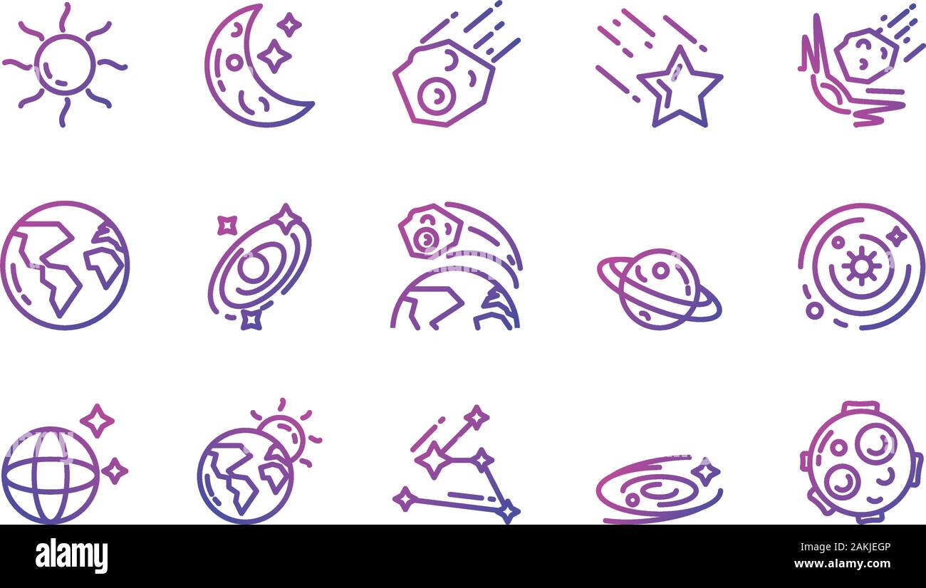 Icon set of space futuristic cosmos outside universe astronomy ...