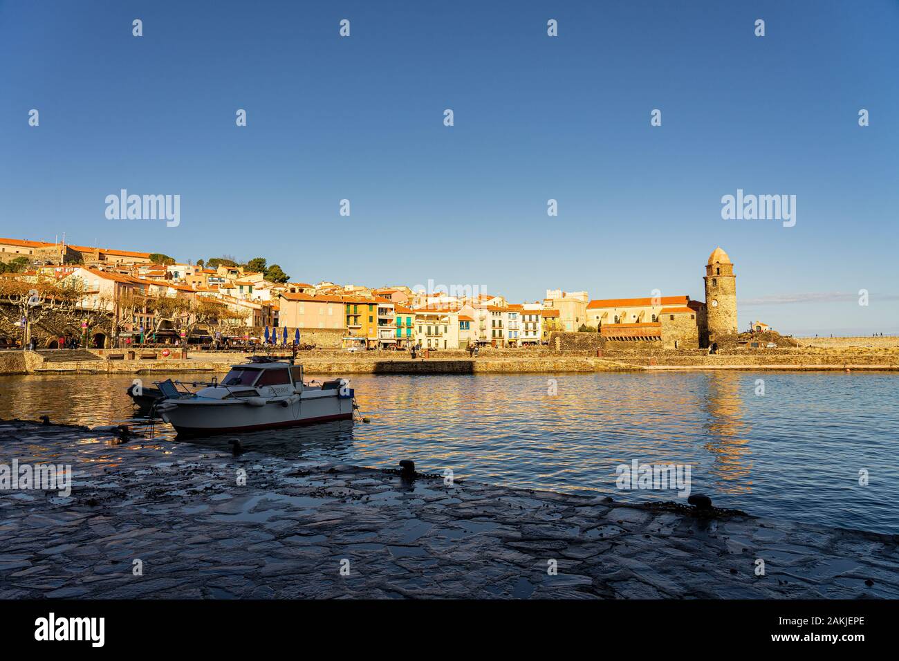 Old town of Collioure, France, a popular resort town on Mediterranean ...