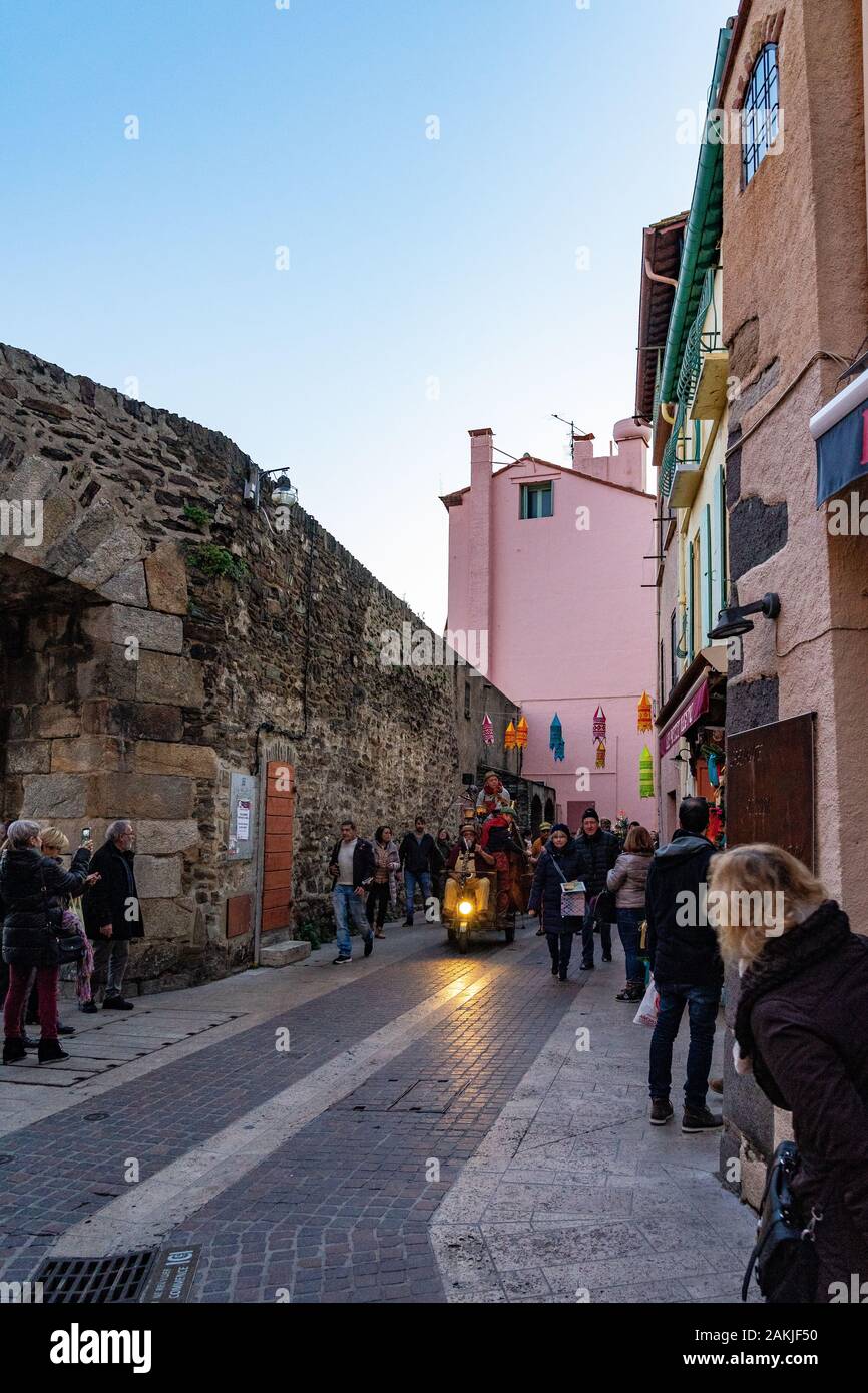 Old town of Collioure, France, a popular resort town on Mediterranean ...