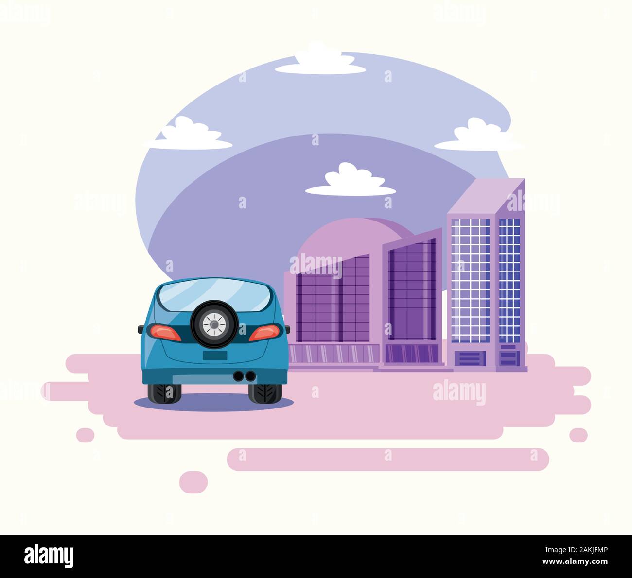 Car on the street in front of buildings design, Vehicle automobile auto ...