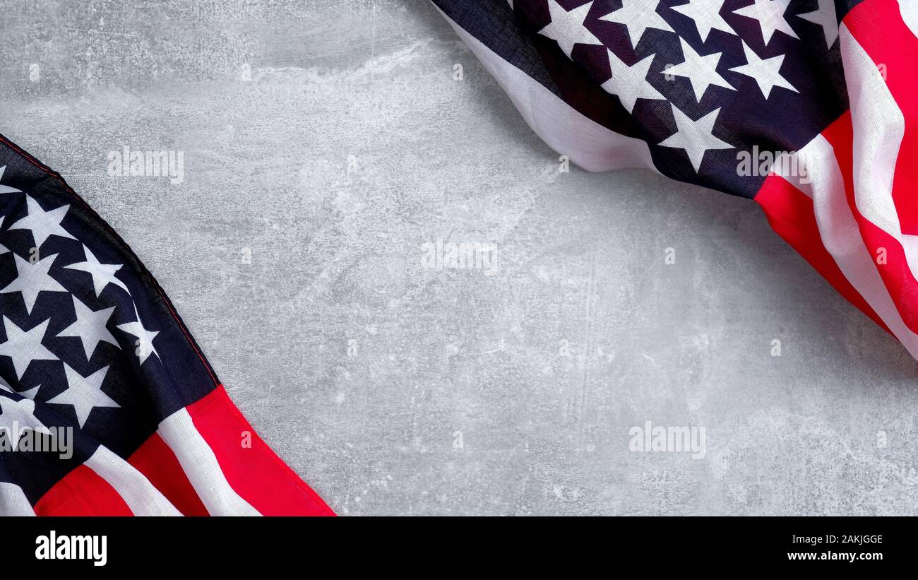 Frame of US American flags on stone background. Banner template for ...