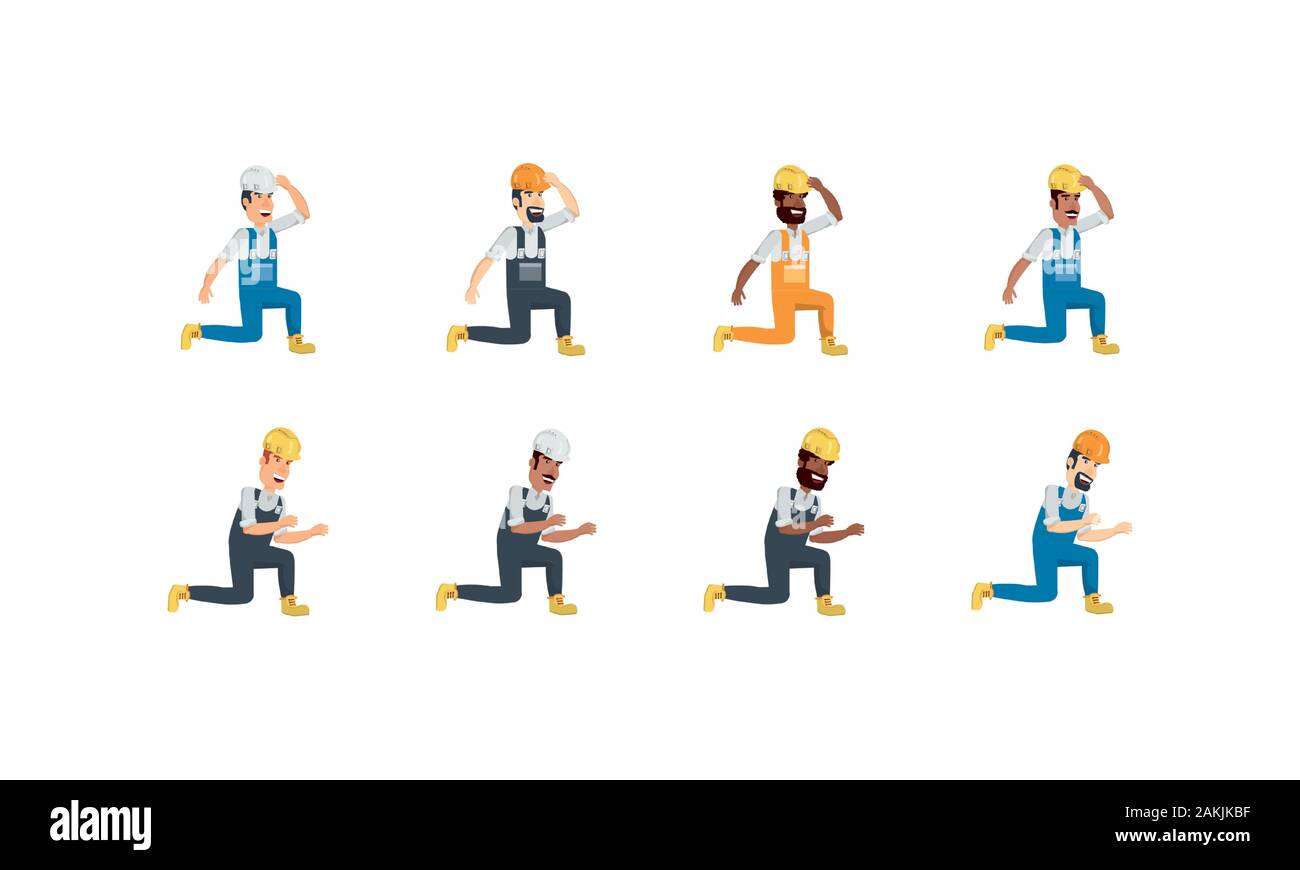 Builder avatar men with yellow and white helmet set design of ...