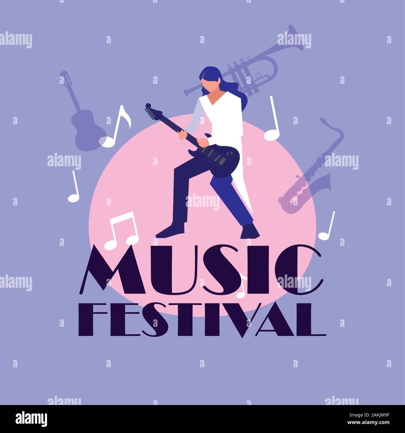 Musician man with electric guitar design, Music festival sound melody ...