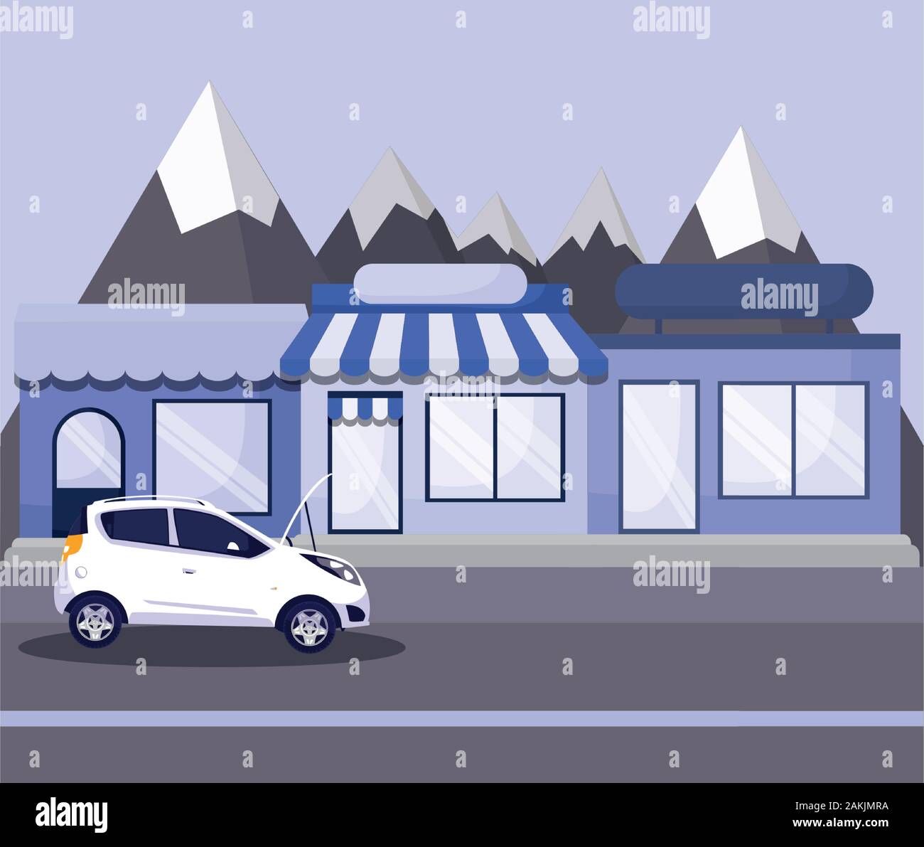 Car on the street in front of stores design, Vehicle automobile auto ...