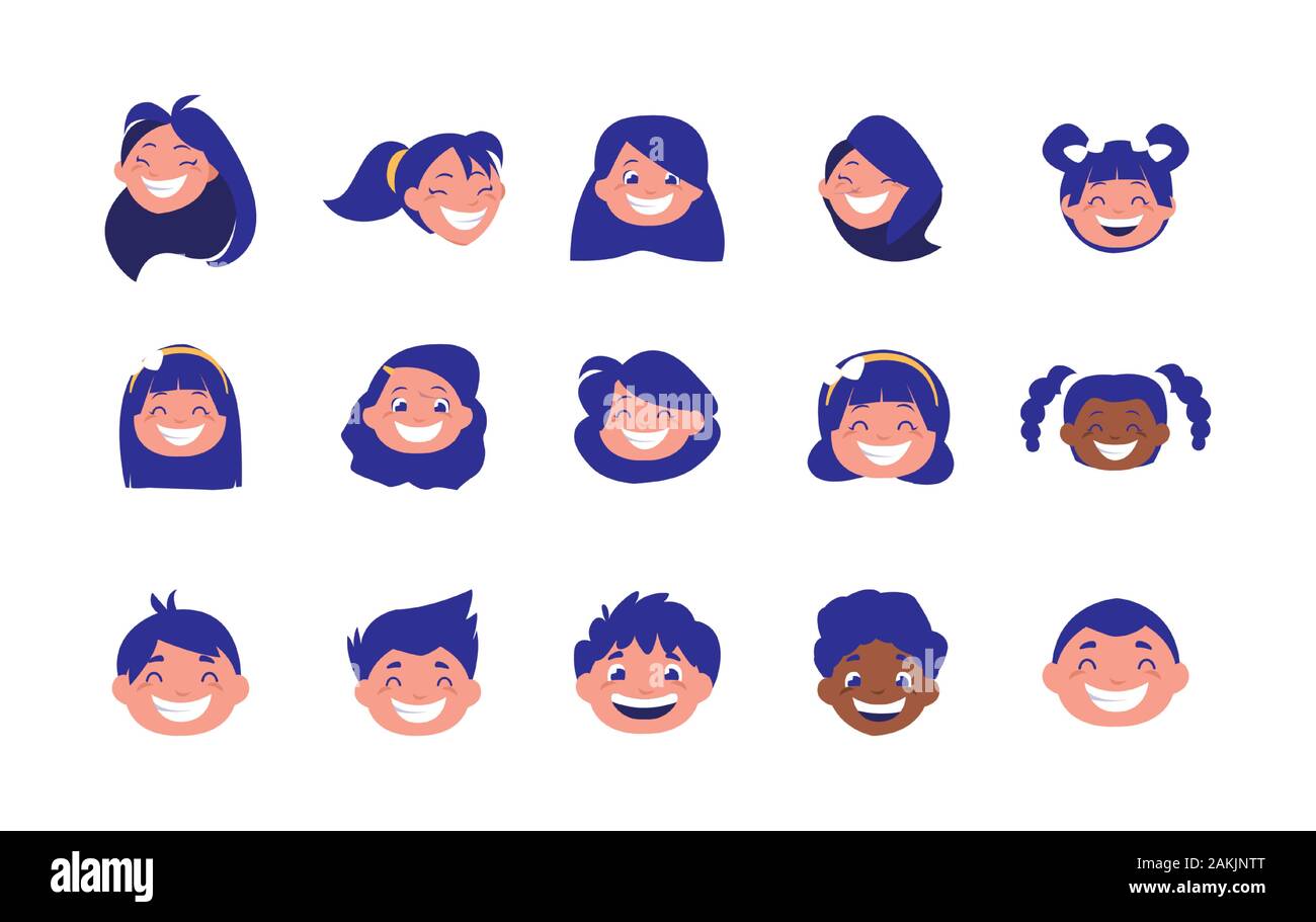Set of boys and girls avatars design, Kid childhood little people ...