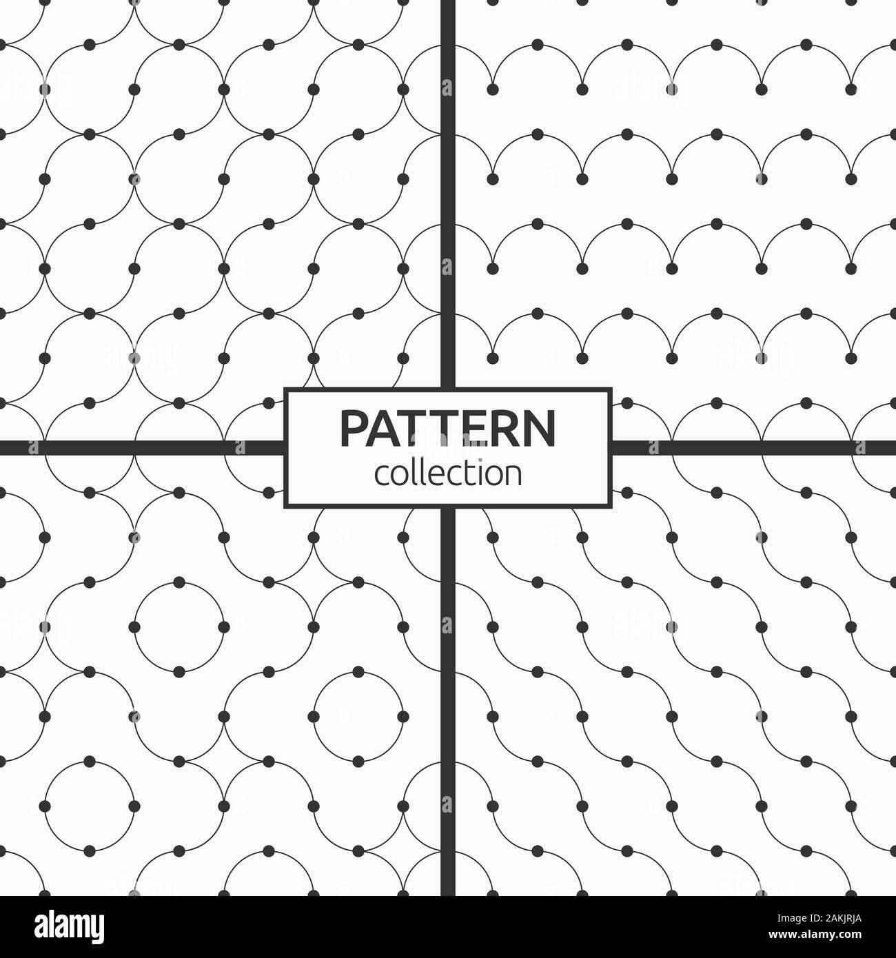 Set of four abstract seamless minimalistic pattern of curved lines with ...