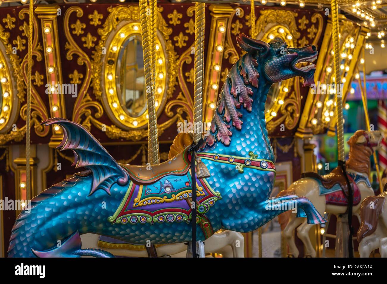 Hyde Park, London, UK 5th January, 2020. A carousel, round about, also ...