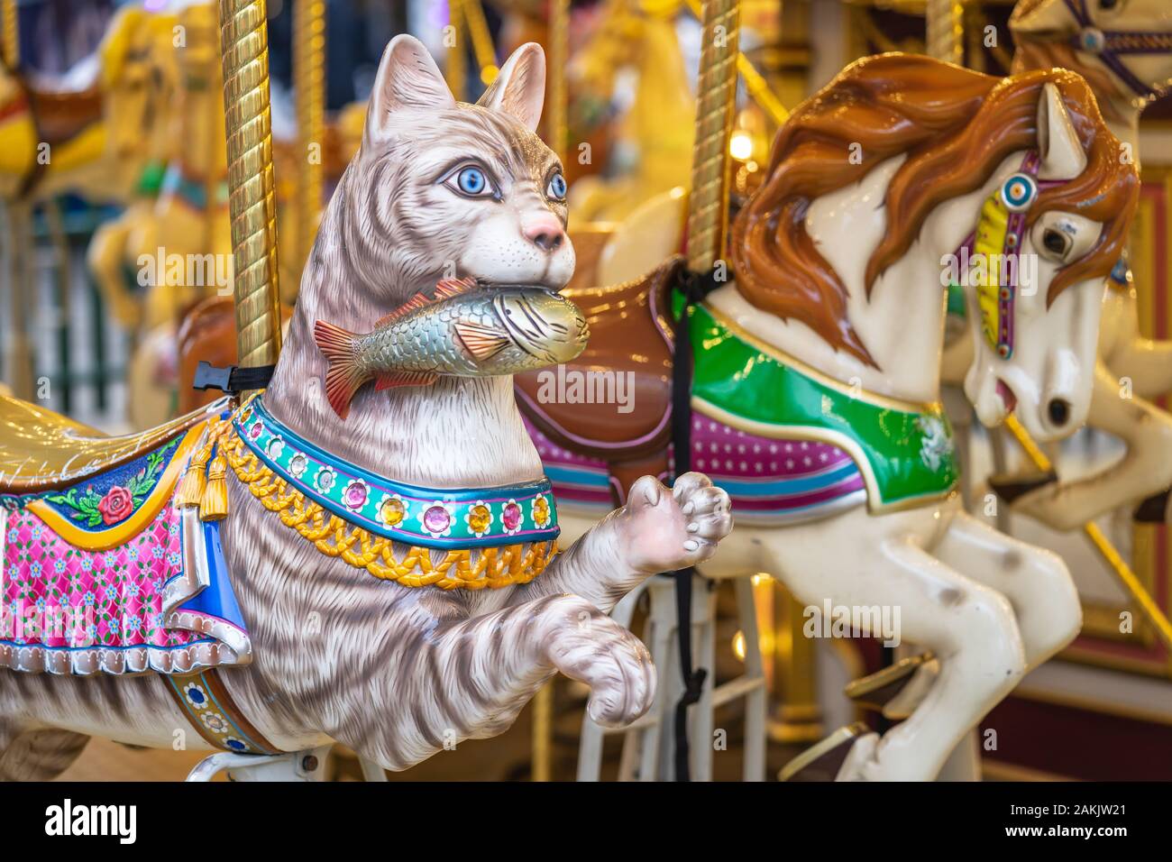 Hyde Park, London, UK 5th January, 2020. A carousel, round about, also ...