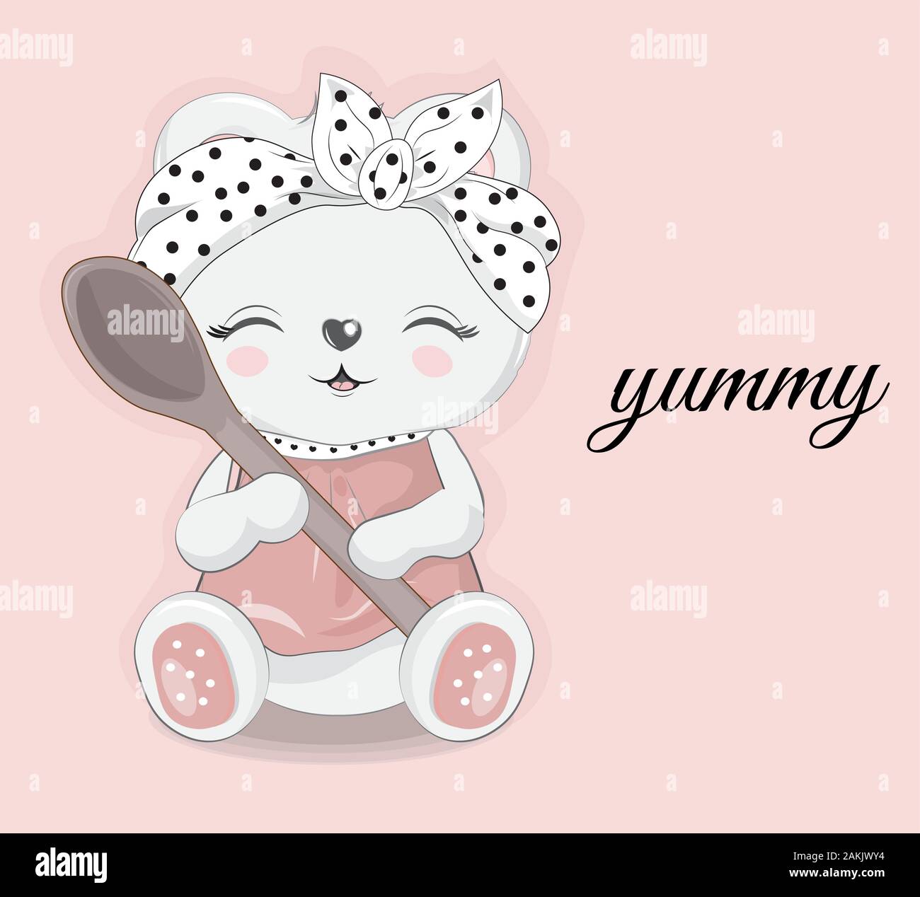 cook Teddy bear with spoon. yummy. Picture in hand drawing cartoon ...