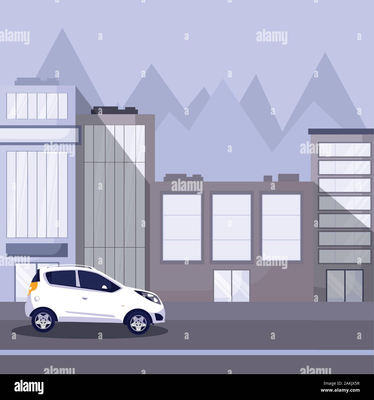 Car on the street in front of buildings design, Vehicle automobile auto ...