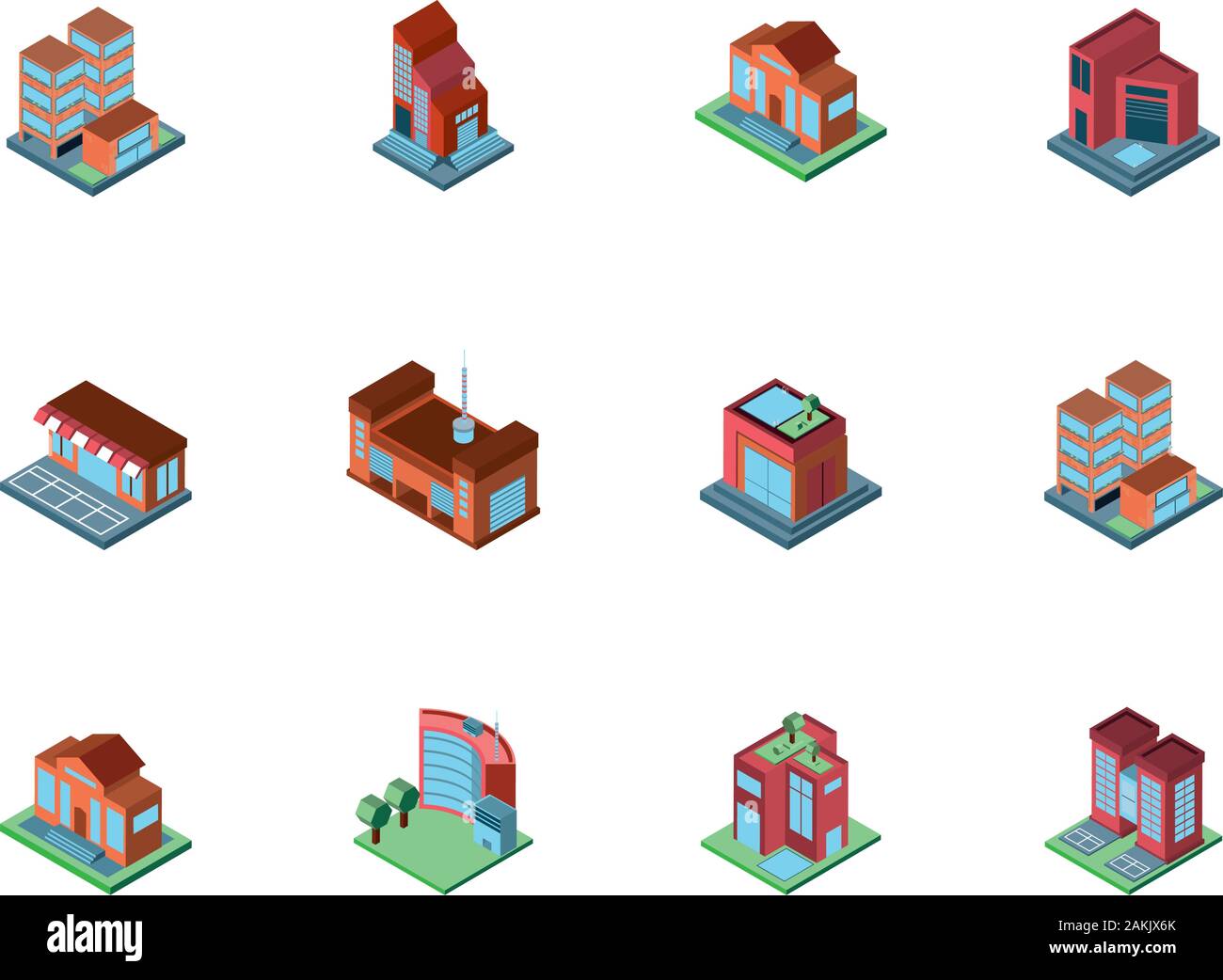 Isometric buildings design, City architecture urban modern downtown ...