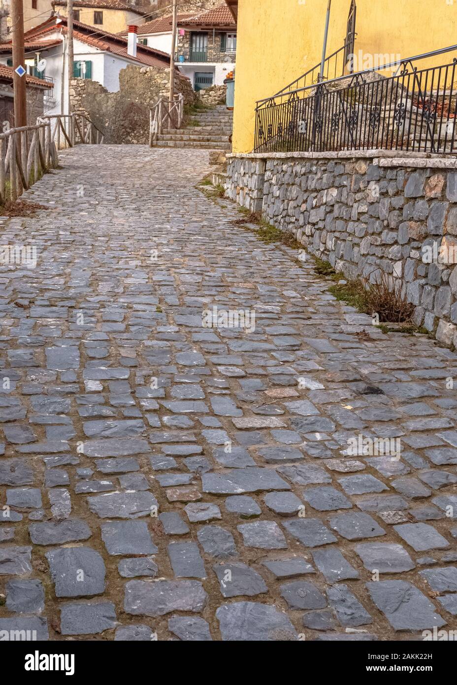 Beautiful stone pavement in mountainous settlement in Elati village ...