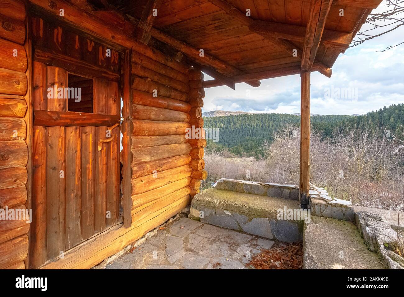 Wooden shelter in Elati village, Arcadia, Greece built as a tourist ...