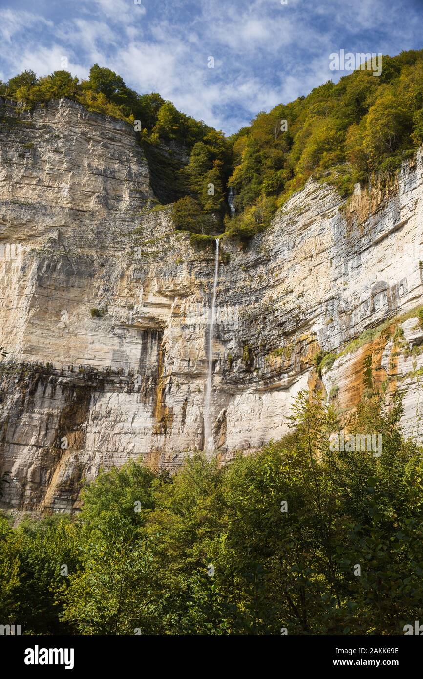 Kinchkha waterfall in Georgia. A natural landmark of Georgia, one of ...