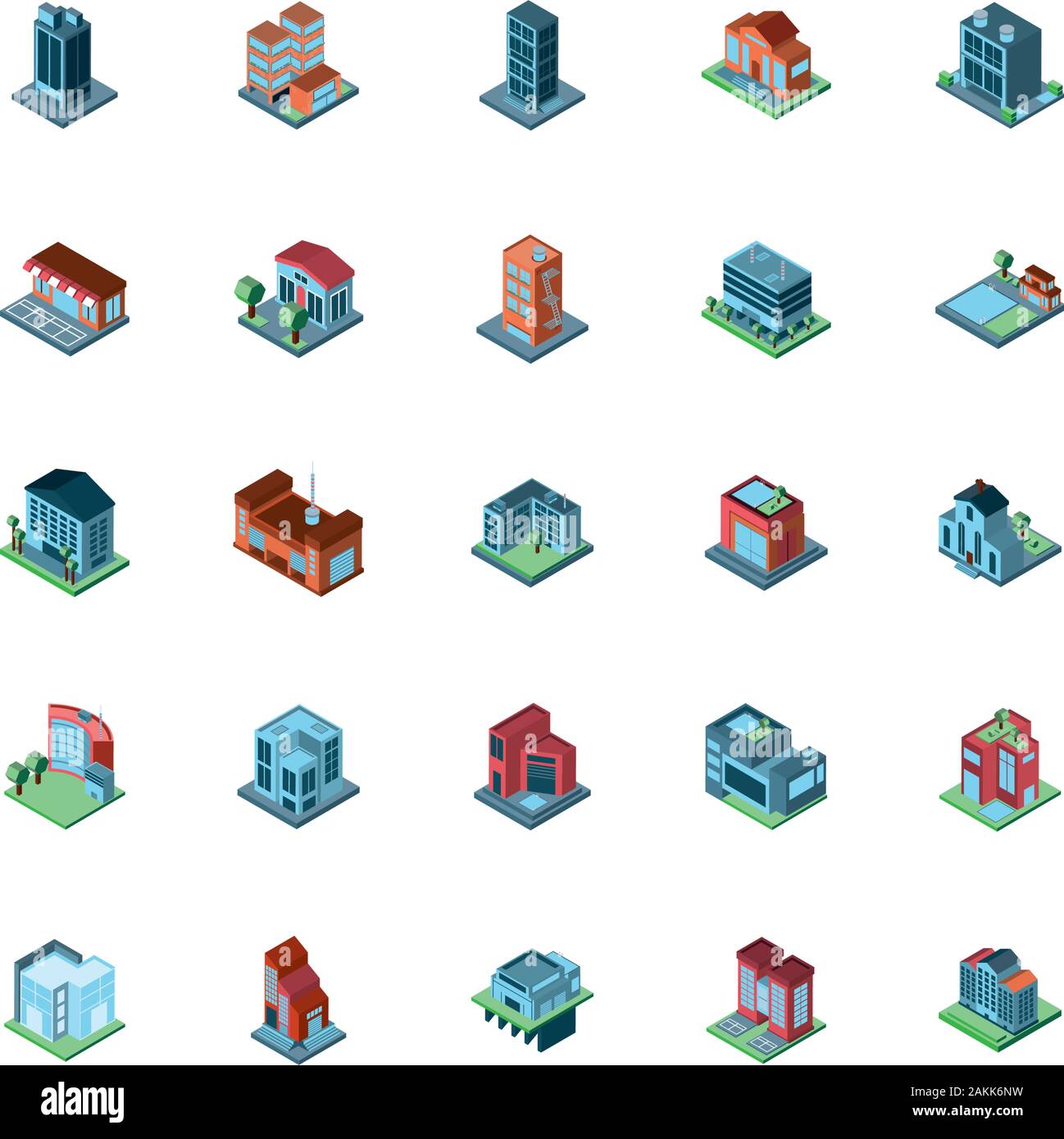 Isometric buildings design, City architecture urban modern downtown ...