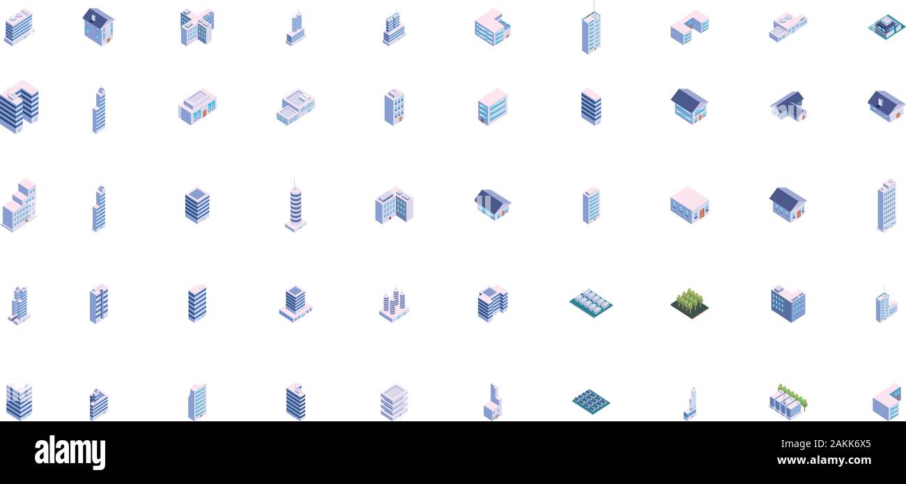 Isometric white buildings set design, City architecture urban modern ...