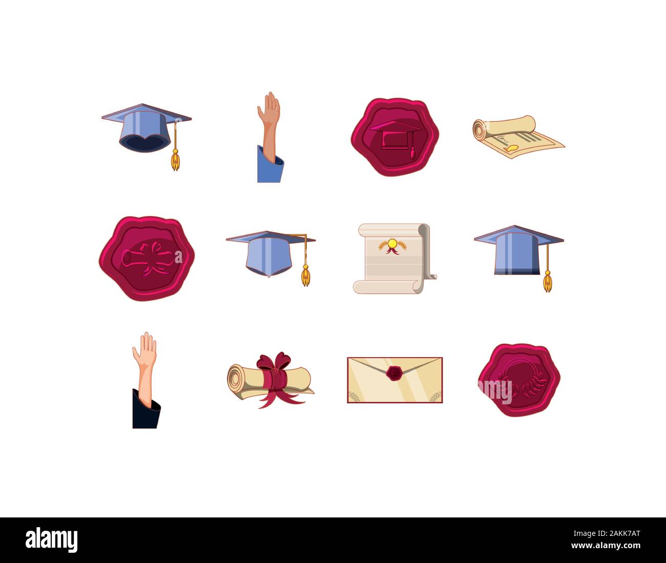 Graduation icon set design, University education school college ...