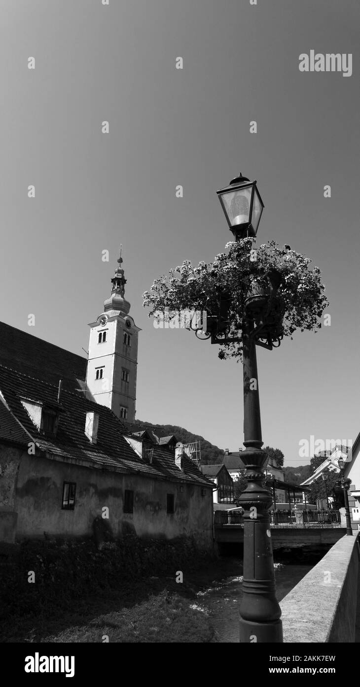 Beautiful reflection houses in river Black and White Stock Photos ...