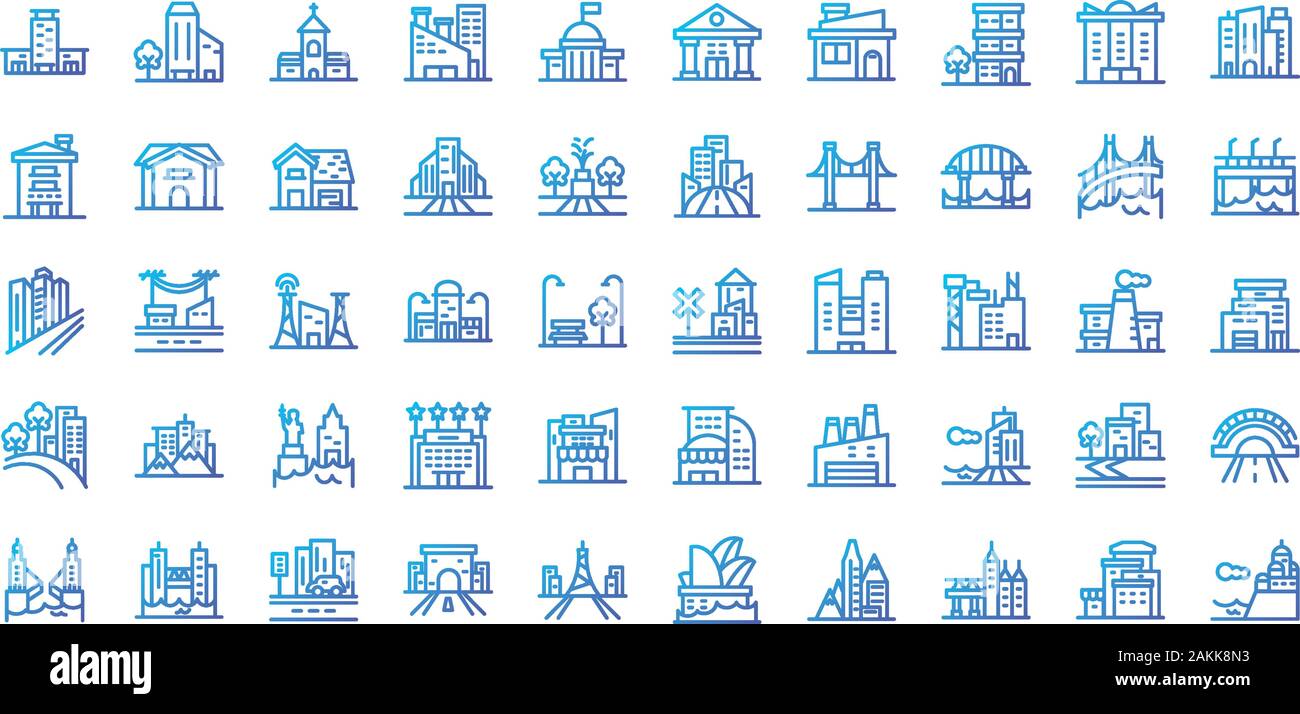 Buildings icon set design, City architecture urban modern downtown ...