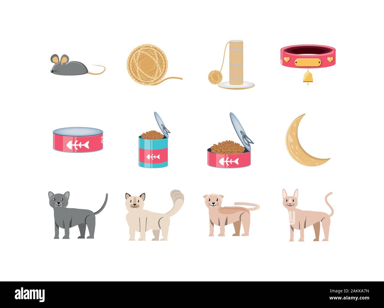 Cat icon set design, Mascot animal pet kitten domestic feline kitty ...