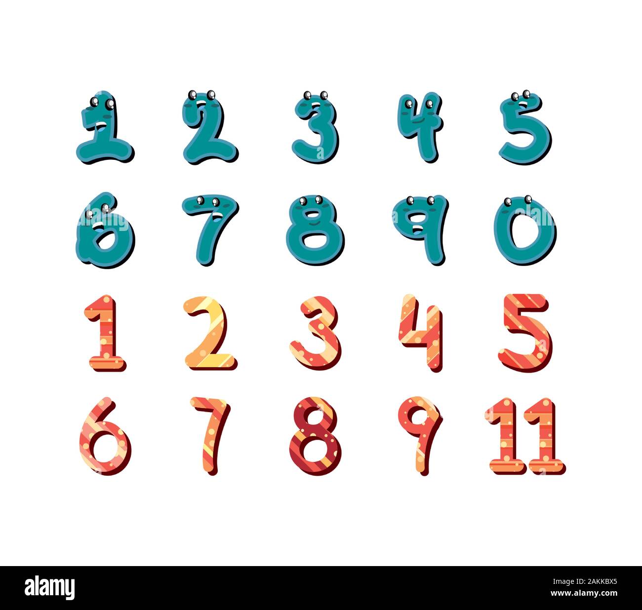 Cartoons numbers set design, Expression cute character funny and ...