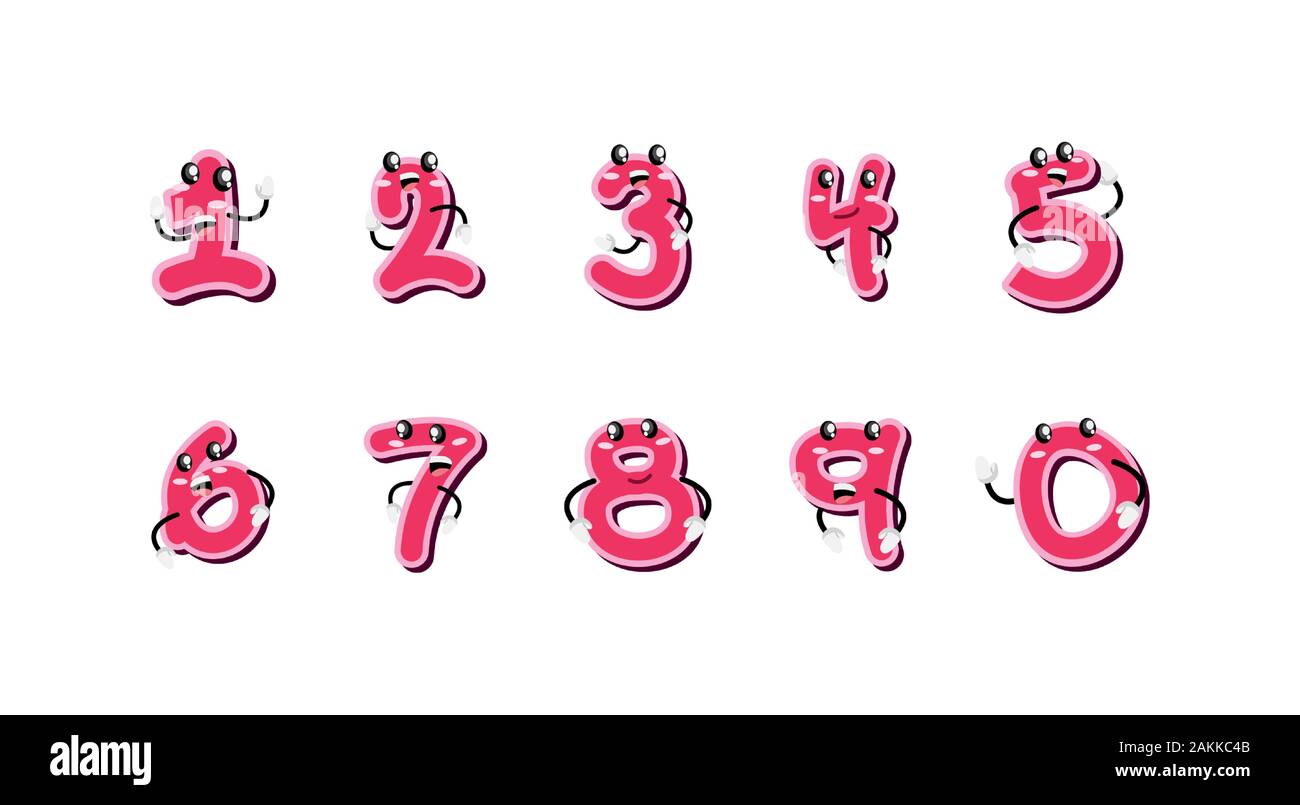 Cartoons numbers set design, Expression cute character funny and ...
