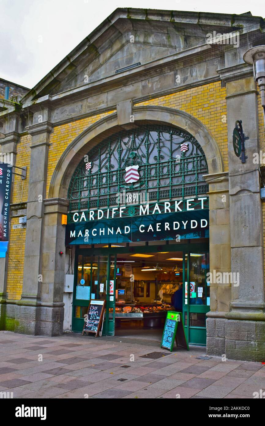 Cardiff Central Market exterior and entrance from Trinity Street ...