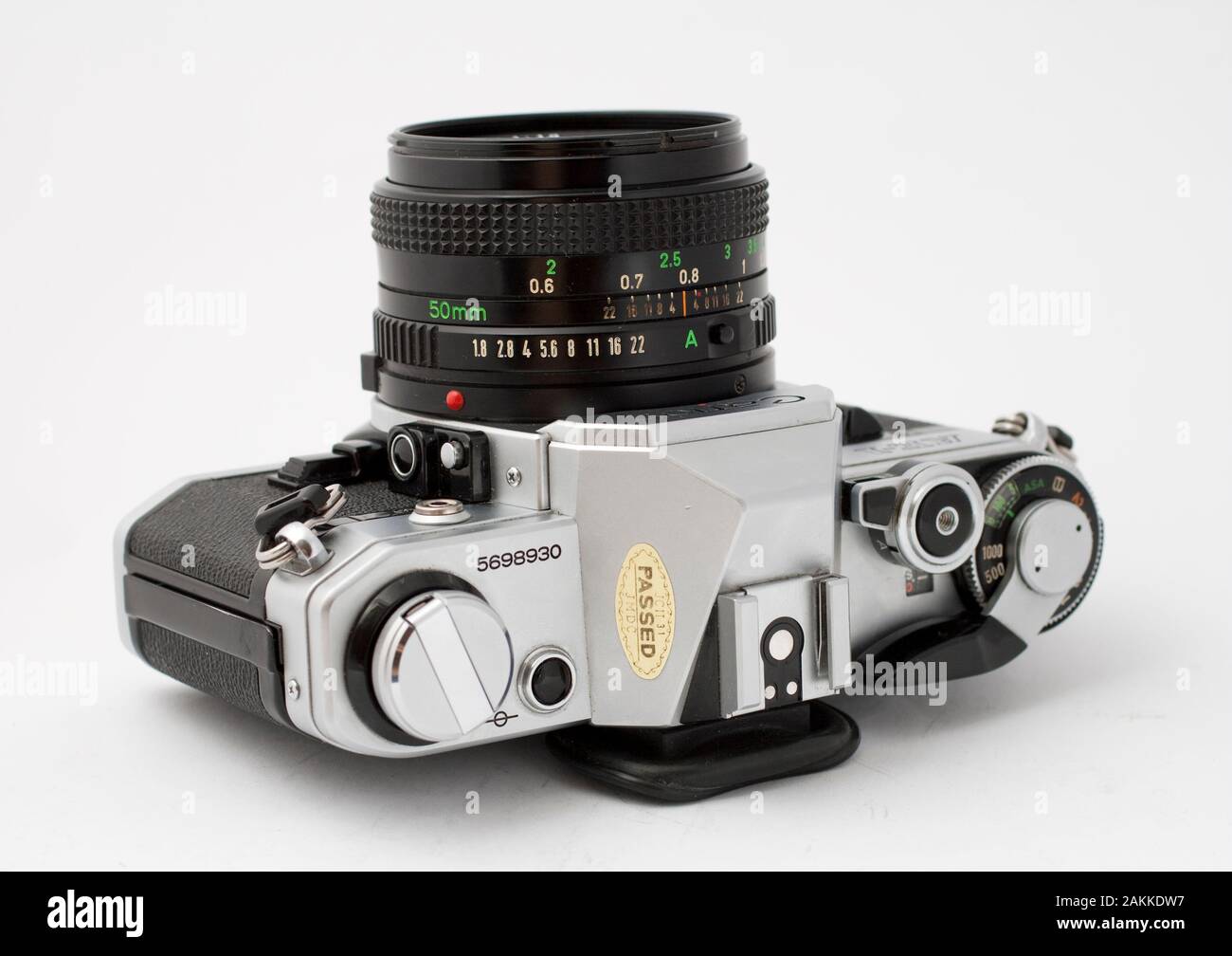 Classic analog single-lens reflex camera isolated on white background ...