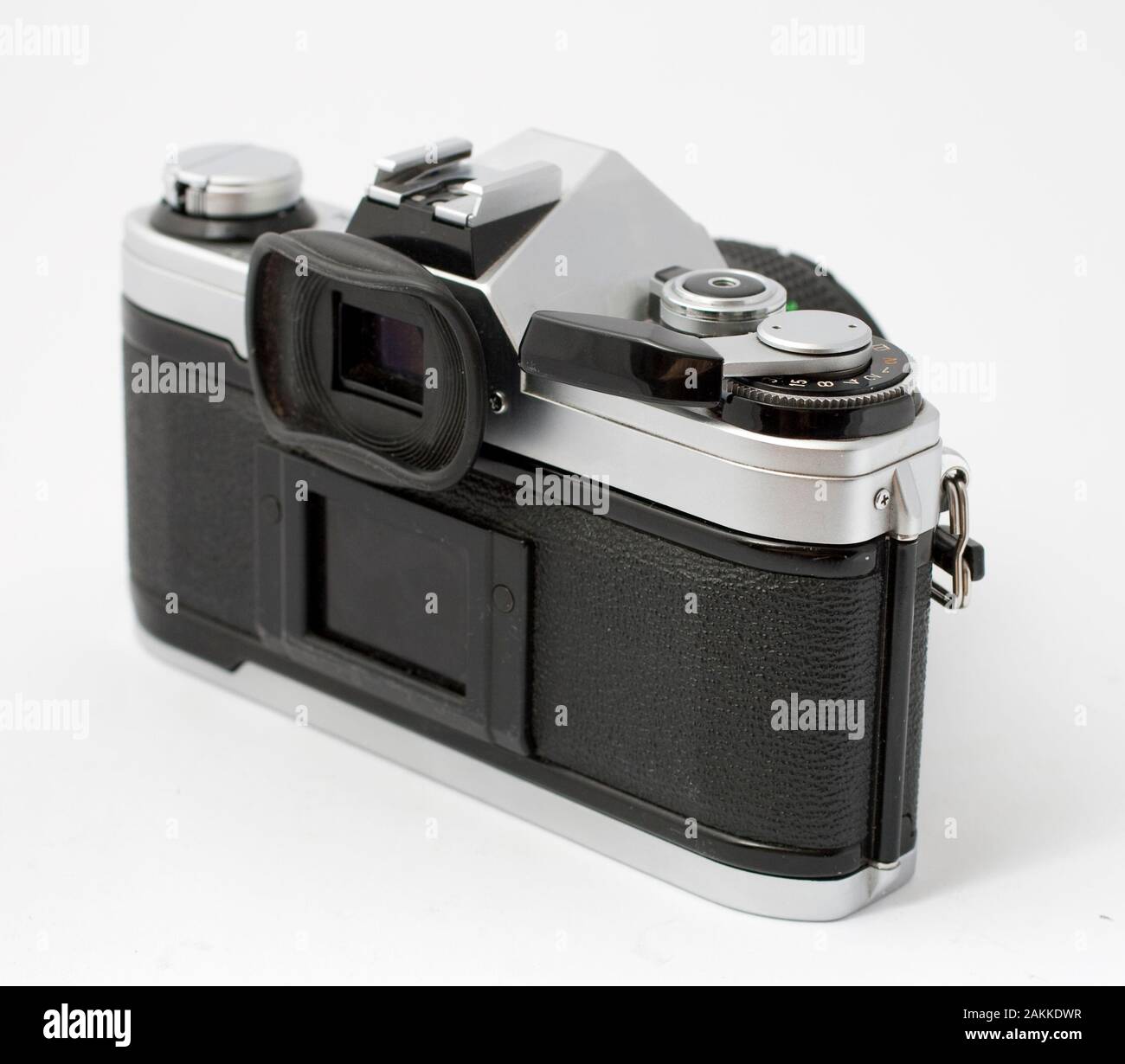 Classic analog single-lens reflex camera isolated on white background ...