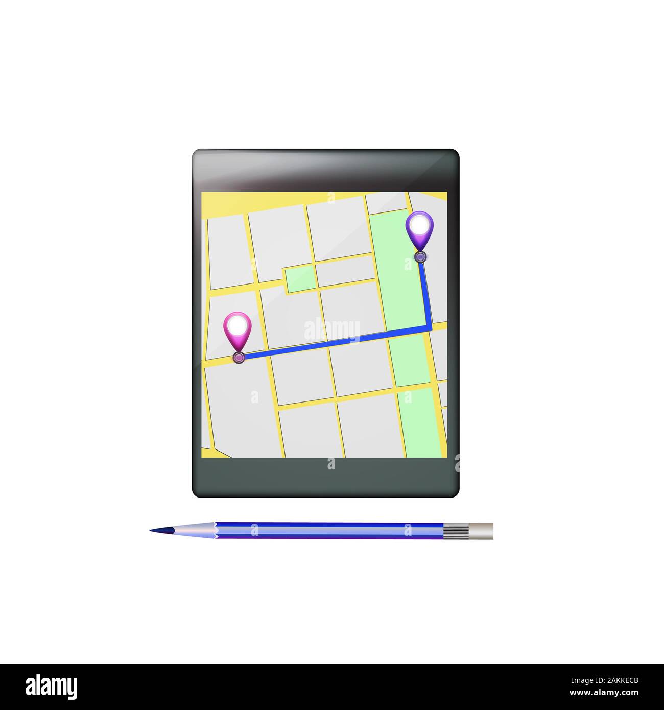 Mobile GPS navigation. Phone map application and points on screen. App ...