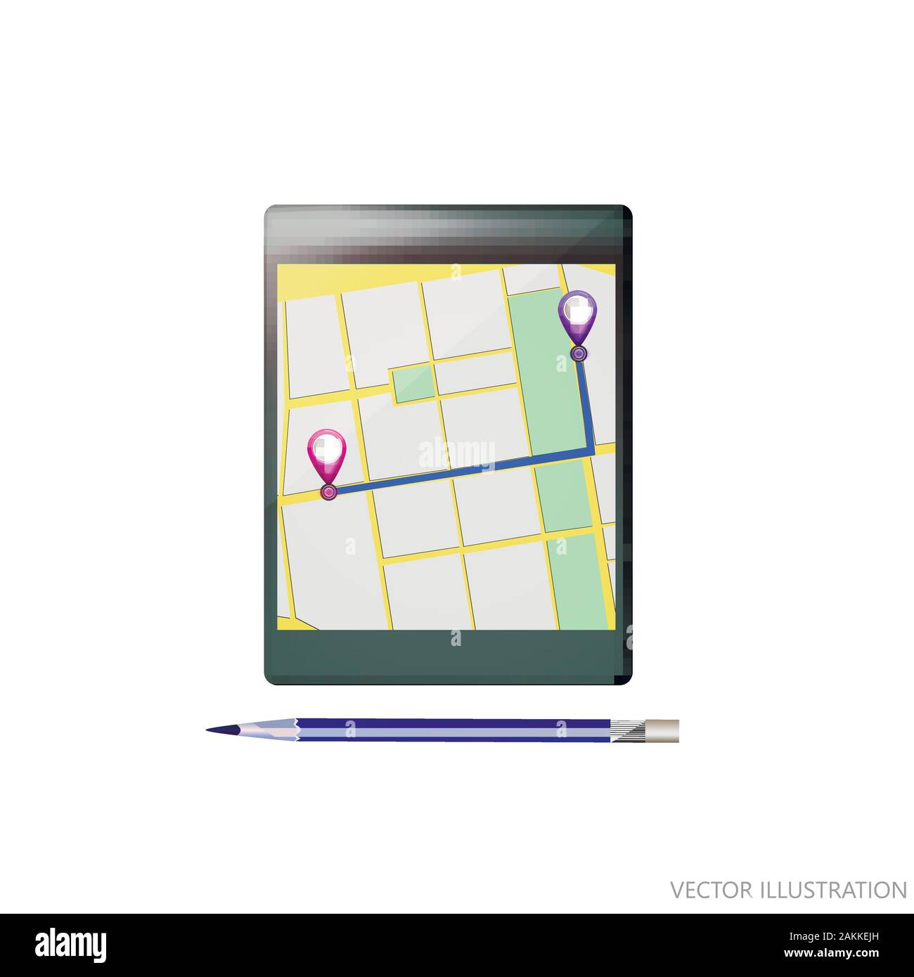 Mobile GPS navigation. Phone map application and points on screen. App ...