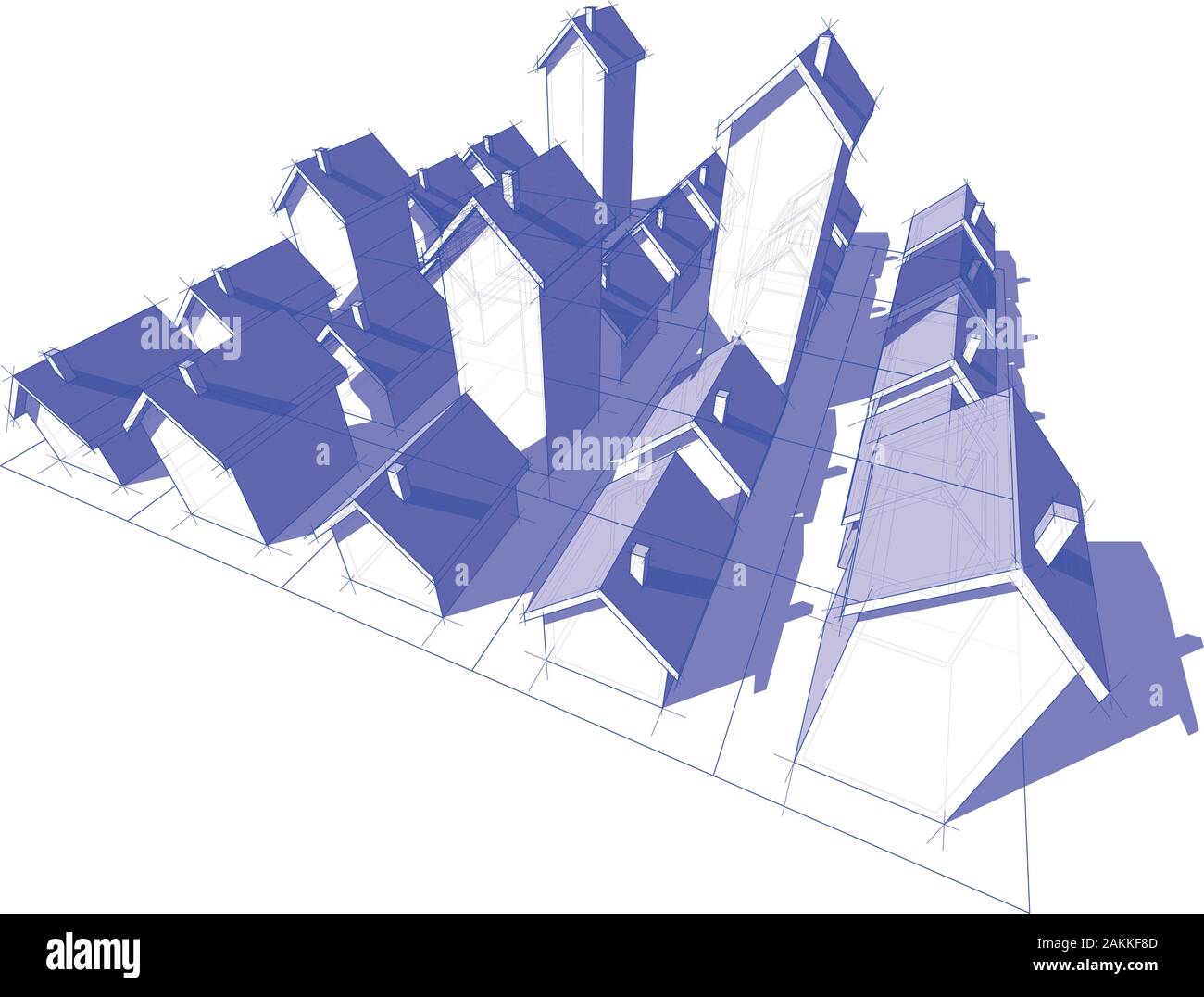 field of twenty five transparent simple detached houses with different ...