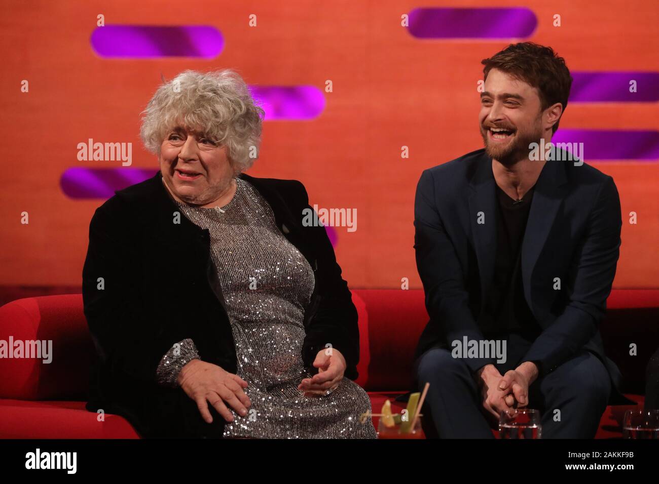 Miriam Margolyes and Daniel Radcliffe during the filming for the Graham ...