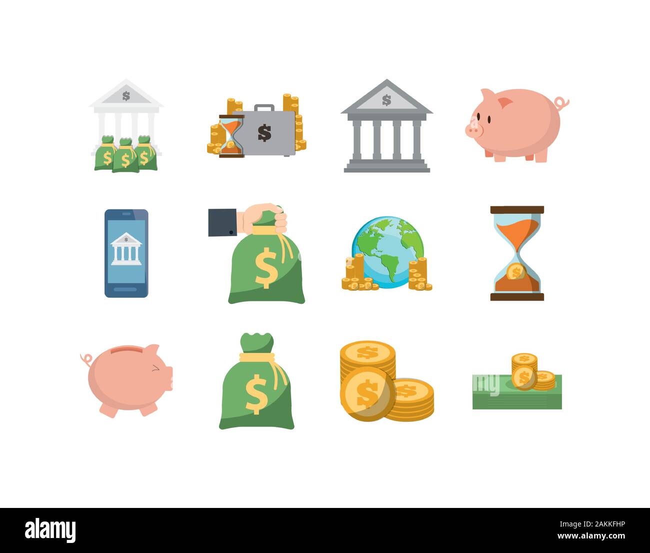 Bills coins planet suitcase Stock Vector Images - Alamy