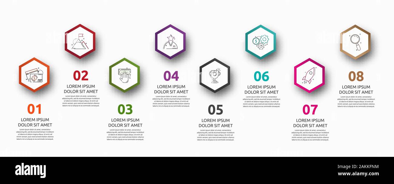 Vector infographic with 8 hexagons. Used for six diagrams, graph ...